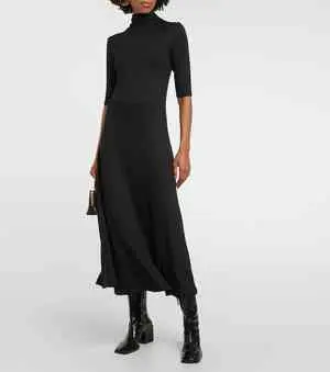 Vince Knitted Jersey Midi Dress - Black