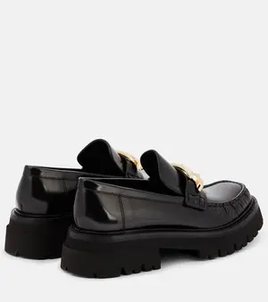 FERRAGAMO Embellished Leather Loafers - Black
