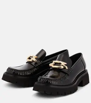 FERRAGAMO Embellished Leather Loafers - Black