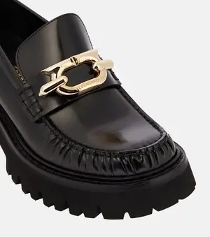 FERRAGAMO Embellished Leather Loafers - Black