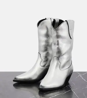 Isabel Marant Étoile Duerto Metallic Leather Cowboy Boots - Silver
