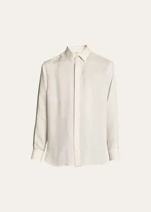 Saint Laurent Men's Yves Satin Dress Shirt Brownmulti