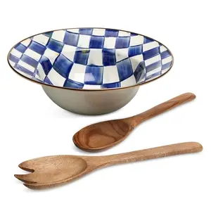 MACKENZIE-CHILDS Royal Check Enamel Salad Serving Set
