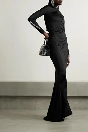 Balenciaga Printed Open-back Stretch-jersey Turtleneck Gown
