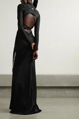 Balenciaga Printed Open-back Stretch-jersey Turtleneck Gown
