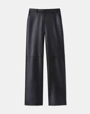 Lafayette 148 New York Nappa Leather Mid-rise Straight-leg Pants - Black