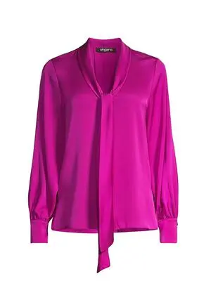 UNGARO Ella Silk-Blend Tie-Neck Blouse Bright Violet