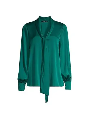 UNGARO Ella Silk-Blend Tie-Neck Blouse Pine