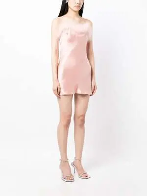 GILDA & PEARL Bibi Feather-trim Silk Slip Minidress