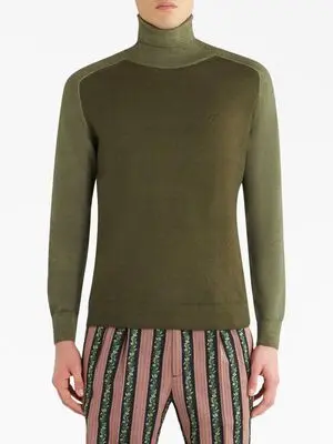 Etro Pegaso-embroidered Roll-neck Jumper - Green