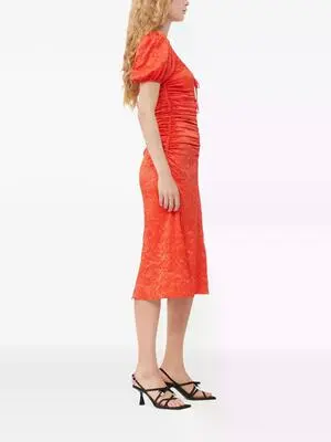 GANNI Ruched Midi Dress - Red