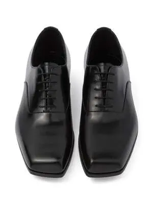 Prada Square-Toe Leather Oxford Shoes - Black | Editorialist