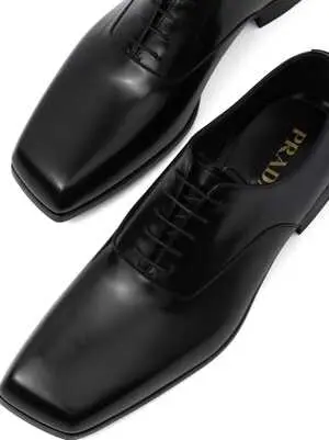 Prada Square-Toe Leather Oxford Shoes - Black | Editorialist