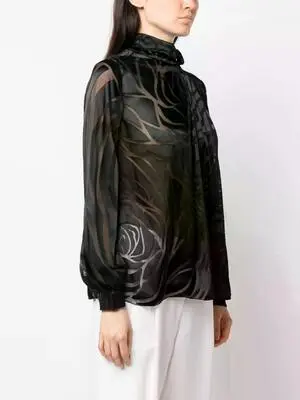 Alberta Ferretti Sheer Rose Panel Blouse