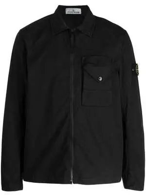 Stone Island Compass-patch Zip-up Overshirt - Black