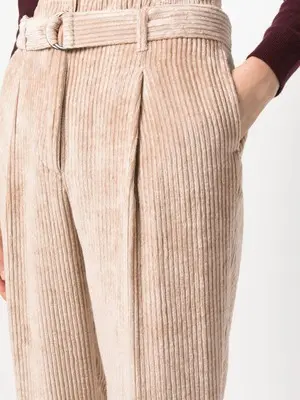 Peserico Paperbag Belted-waist Corduroy Trousers - Brown