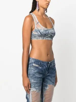 DIESEL Denim Patchwork Mesh Top