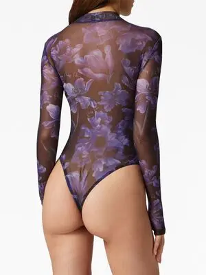 Philipp Plein Floral-print Long-sleeved Bodysuit