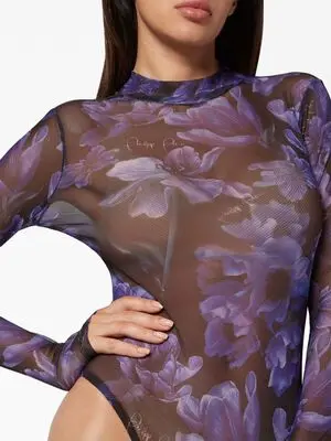 Philipp Plein Floral-print Long-sleeved Bodysuit