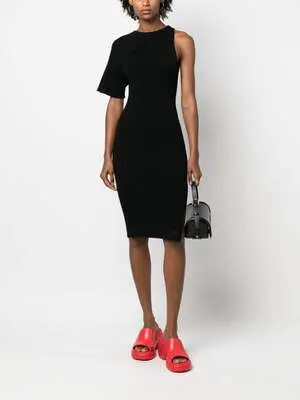 COURREGES Asymmetric Ribbed-knit Midi Dress