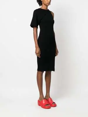 COURREGES Asymmetric Ribbed-knit Midi Dress
