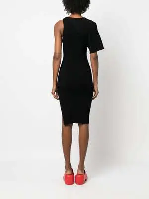 COURREGES Asymmetric Ribbed-knit Midi Dress