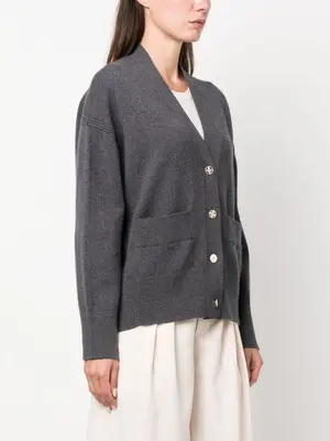 BARRIE Iconic V-neck Cashmere Cardigan - Grey