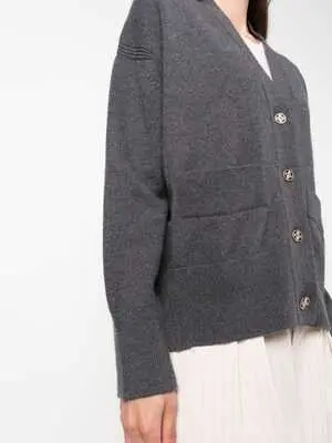 BARRIE Iconic V-neck Cashmere Cardigan - Grey