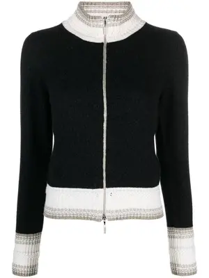 BARRIE Mottled Zip-up Cashmere Cardigan - Black