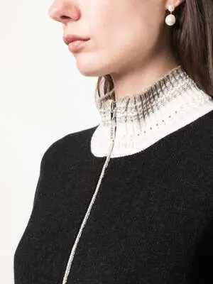 BARRIE Mottled Zip-up Cashmere Cardigan - Black