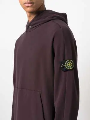 Stone Island Compass-patch Cotton Hoodie - Purple