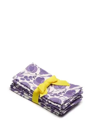 La DoubleJ Wildbird-print Linen Napkins - Purple