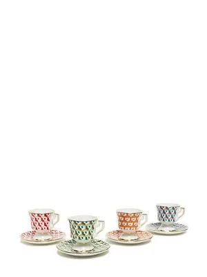 La DoubleJ Geometric-print Expresso Cups - Blue