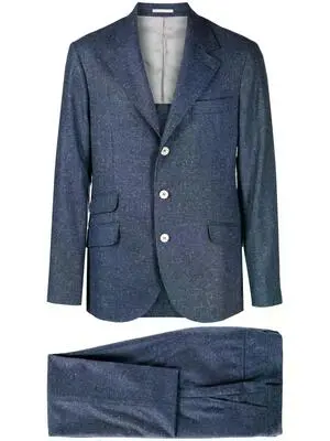 Brunello Cucinelli Houndstooth Wool-cashmere Blend Suit - Blue