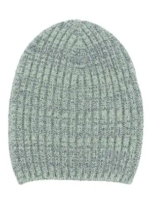 BARRIE Mélange-effect Ribbed-knit Cashmere Beanie - Green