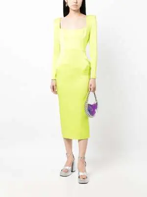 Alex Perry Square-neck Midi Dress - Green