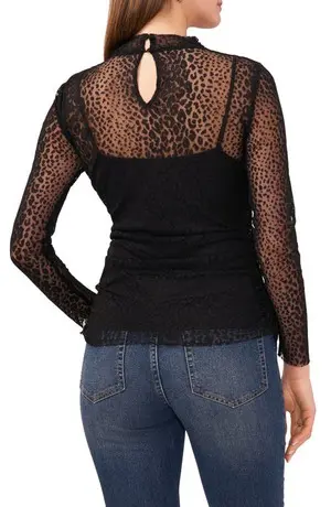 Vince Camuto Leopard Print Mesh Top