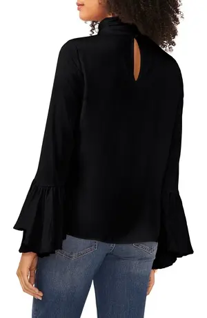 Vince Camuto Ruffle Bell Sleeve Mock Neck Top - Rich Black