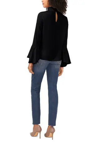 Vince Camuto Ruffle Bell Sleeve Mock Neck Top - Rich Black