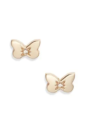 Anzie Mini Diamond Butterfly Stud Earrings - Gold