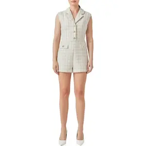 Endless Rose Suited Tweed Romper - White/gold