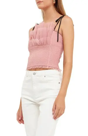 Endless Rose Tulle Crop Tank Top - Pink