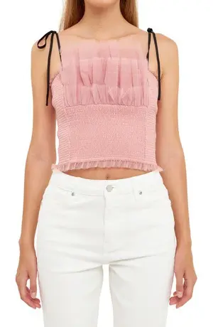 Endless Rose Tulle Crop Tank Top - Pink