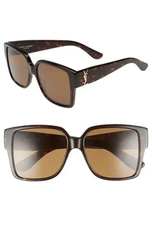 Saint Laurent 55mm Square Sunglasses - Havana/Havana/Brown  display picture 2