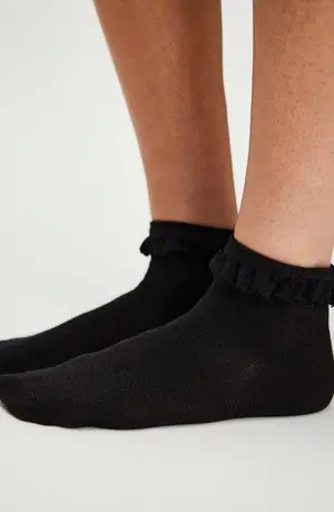Free People Free People Beloved Waffle Knit Ankle Socks With Lace Trim Black