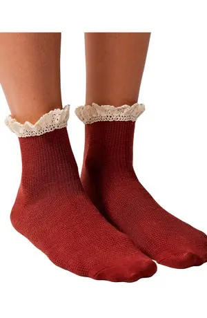 Free People Beloved Waffle Knit Ankle Socks Cedar