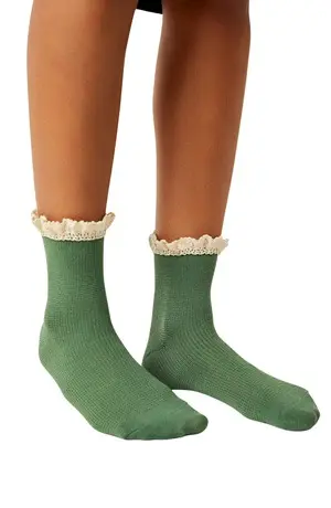 Free People Beloved Waffle Knit Ankle Socks Forest