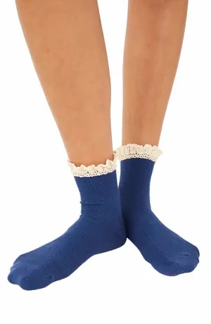 Free People Beloved Waffle Knit Ankle Socks Navy