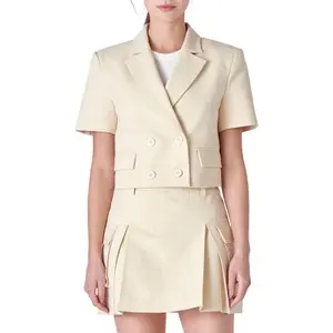 English Factory Short Sleeve Double Breasted Blazer - Beige