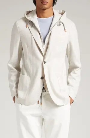 Eleventy Brushed Jersey Sport Coat With Removable Hooded Bib